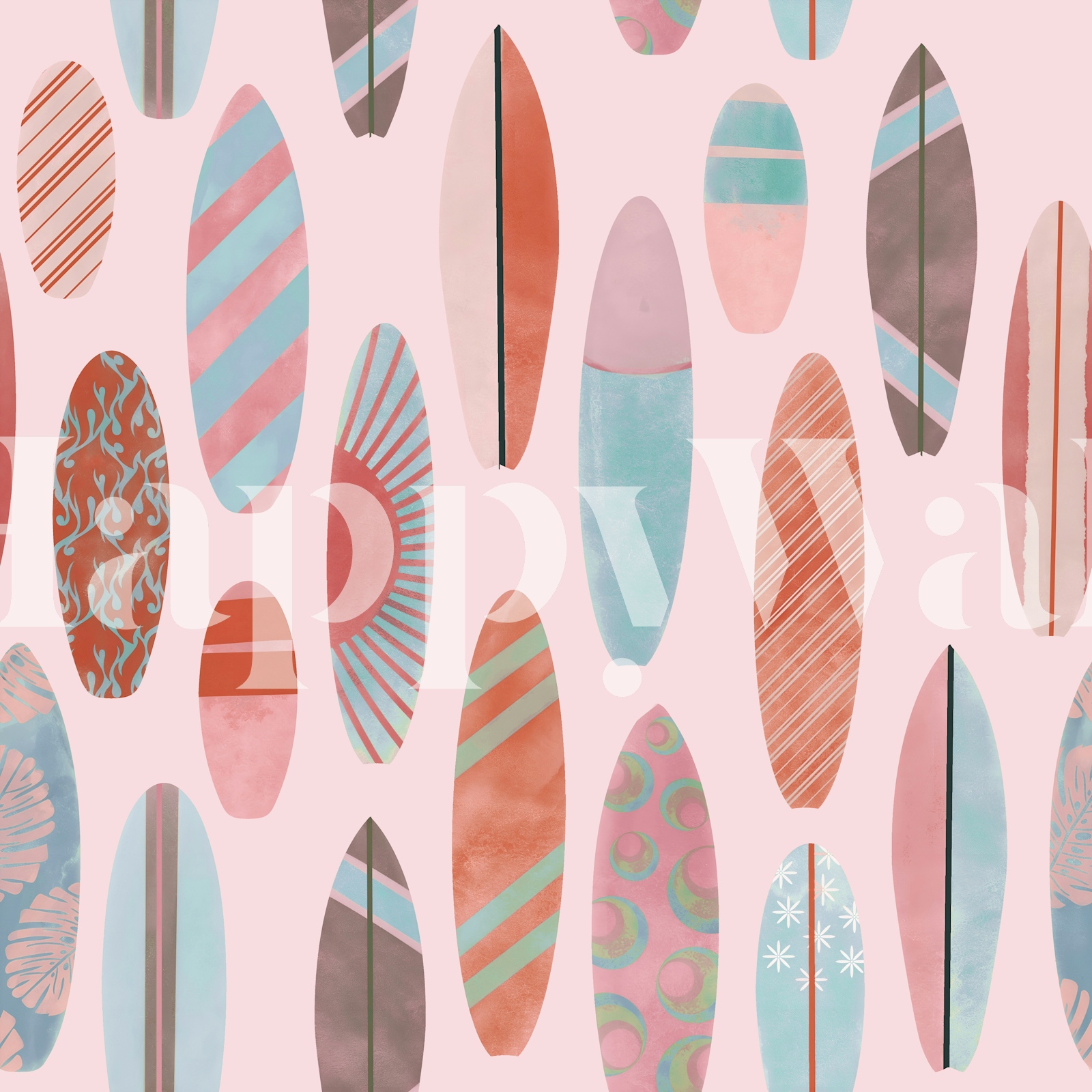 Pink Surfboard Pattern Wallpaper | happywall.com