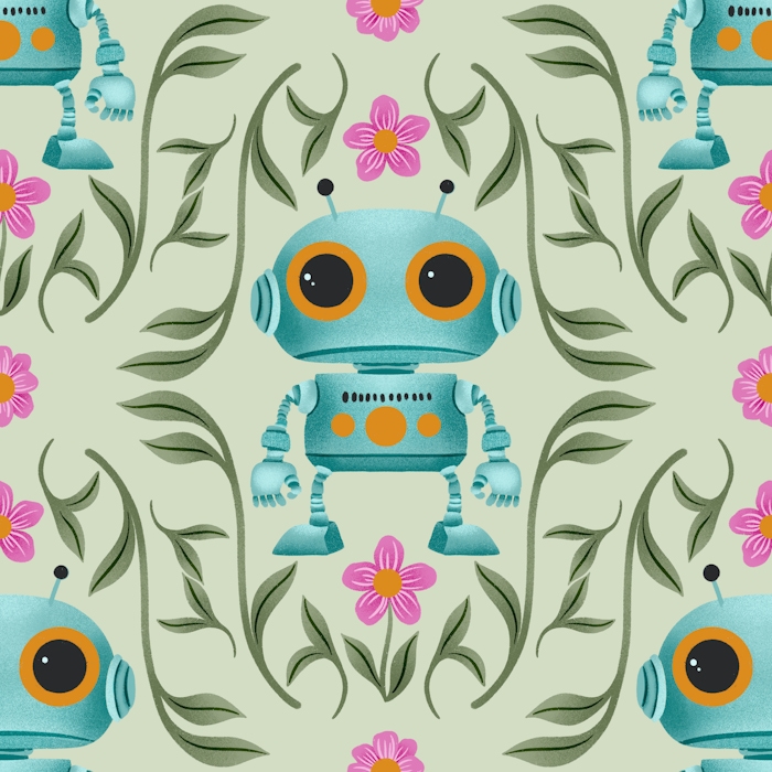 Wild Robots and Flowers Wallpaper | Happywall