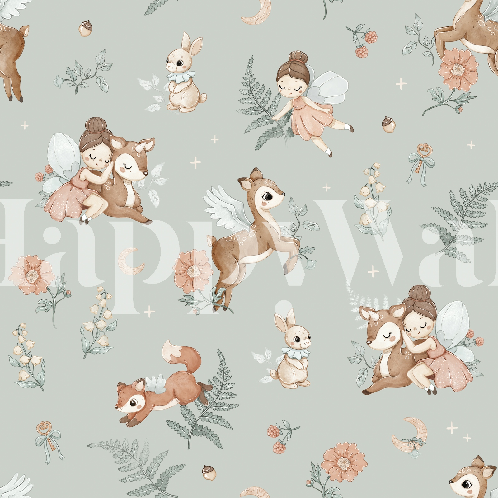Sage Green Enchanted Forest Wallpaper
