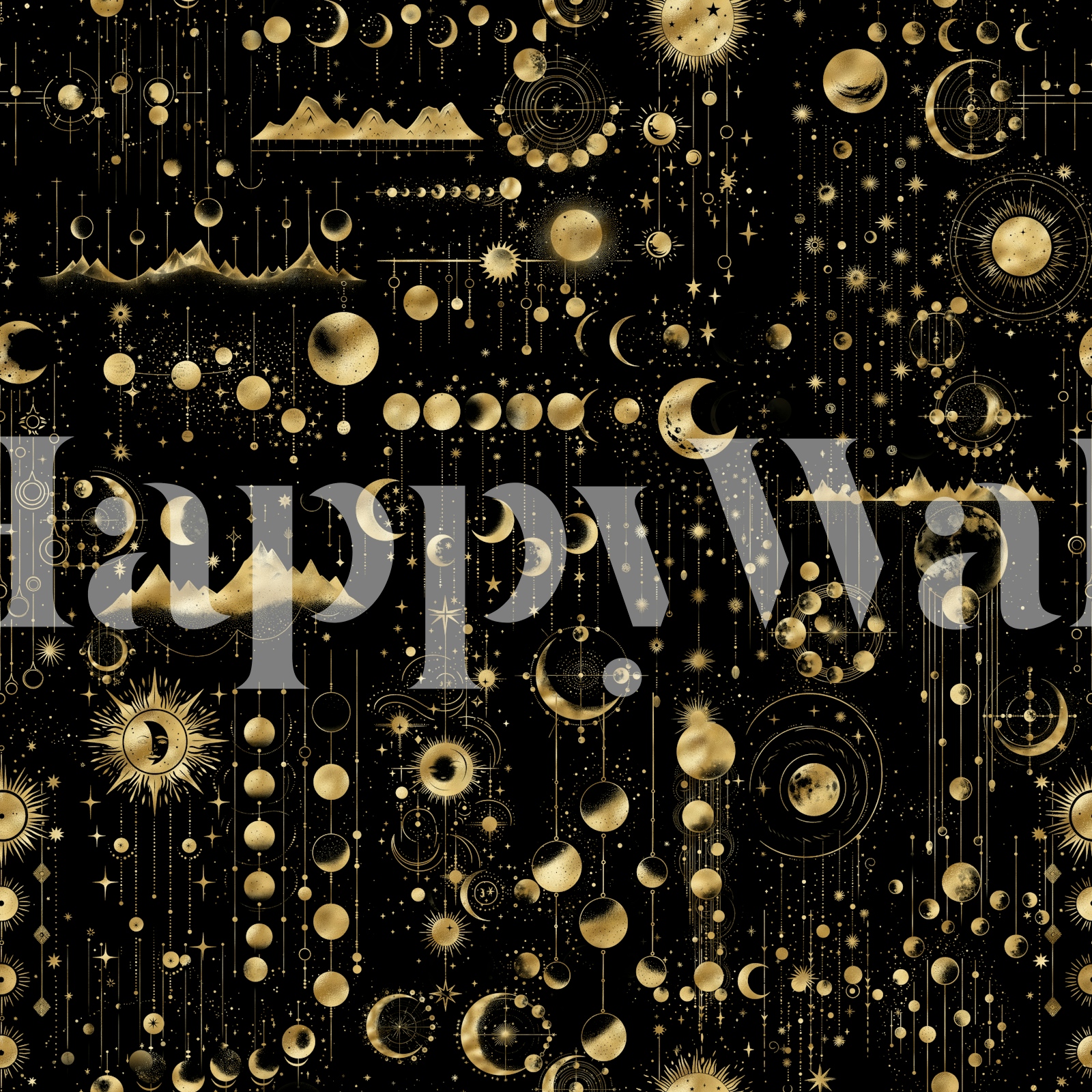 Celestial Vibes on Black Wallpaper - Happywall