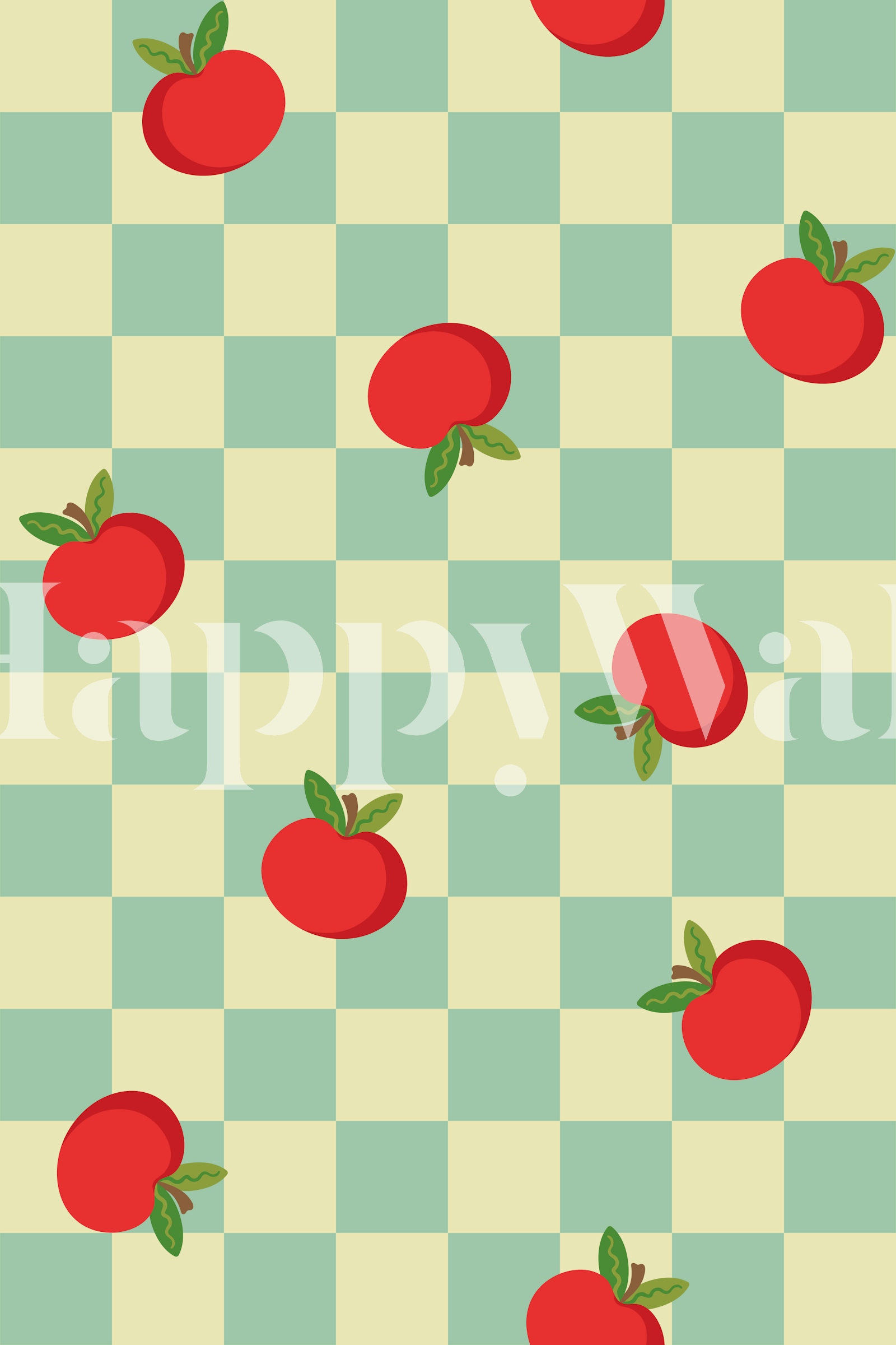 Apple Checkerboard Vintage Nostalgic Fruit - Happywall