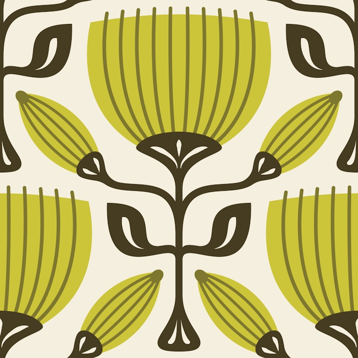 Green Retro Floral Wallpaper for Bedroom