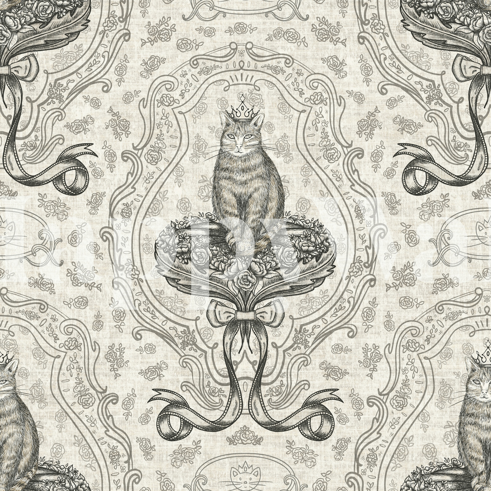 Cat Queen with Rococo Bow - Wallpaper