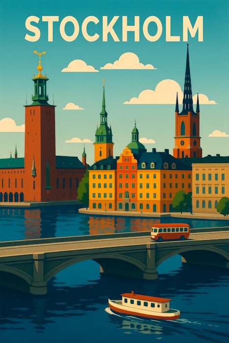 Stockholm Cityscape Retro Wallpaper