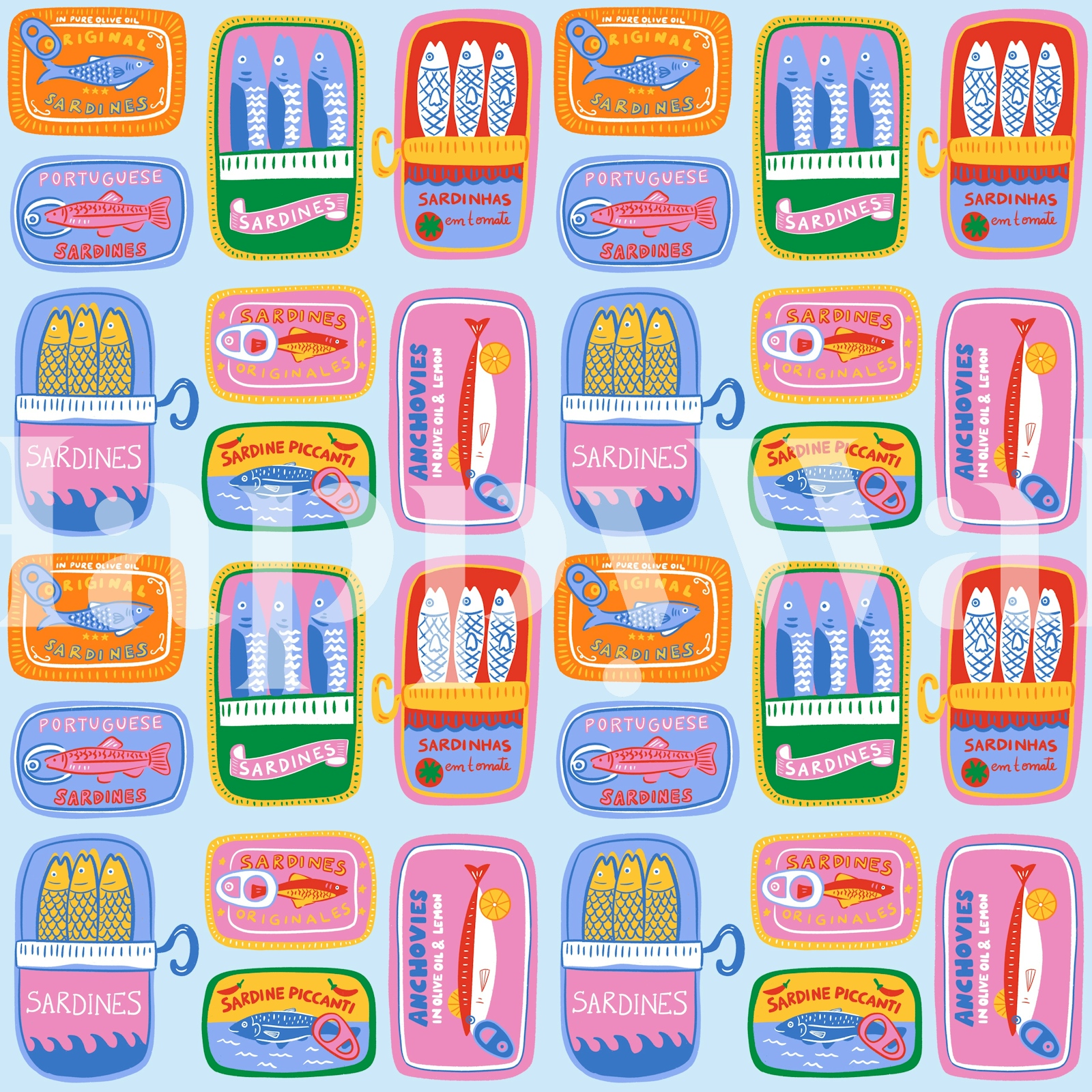 Colorful Sardines Pattern Wallpaper