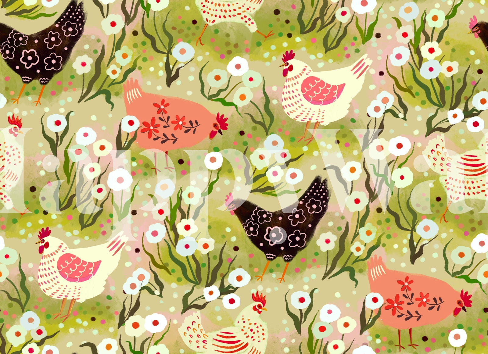 Happy Chicken Meadow Wallpaper | happywall.com