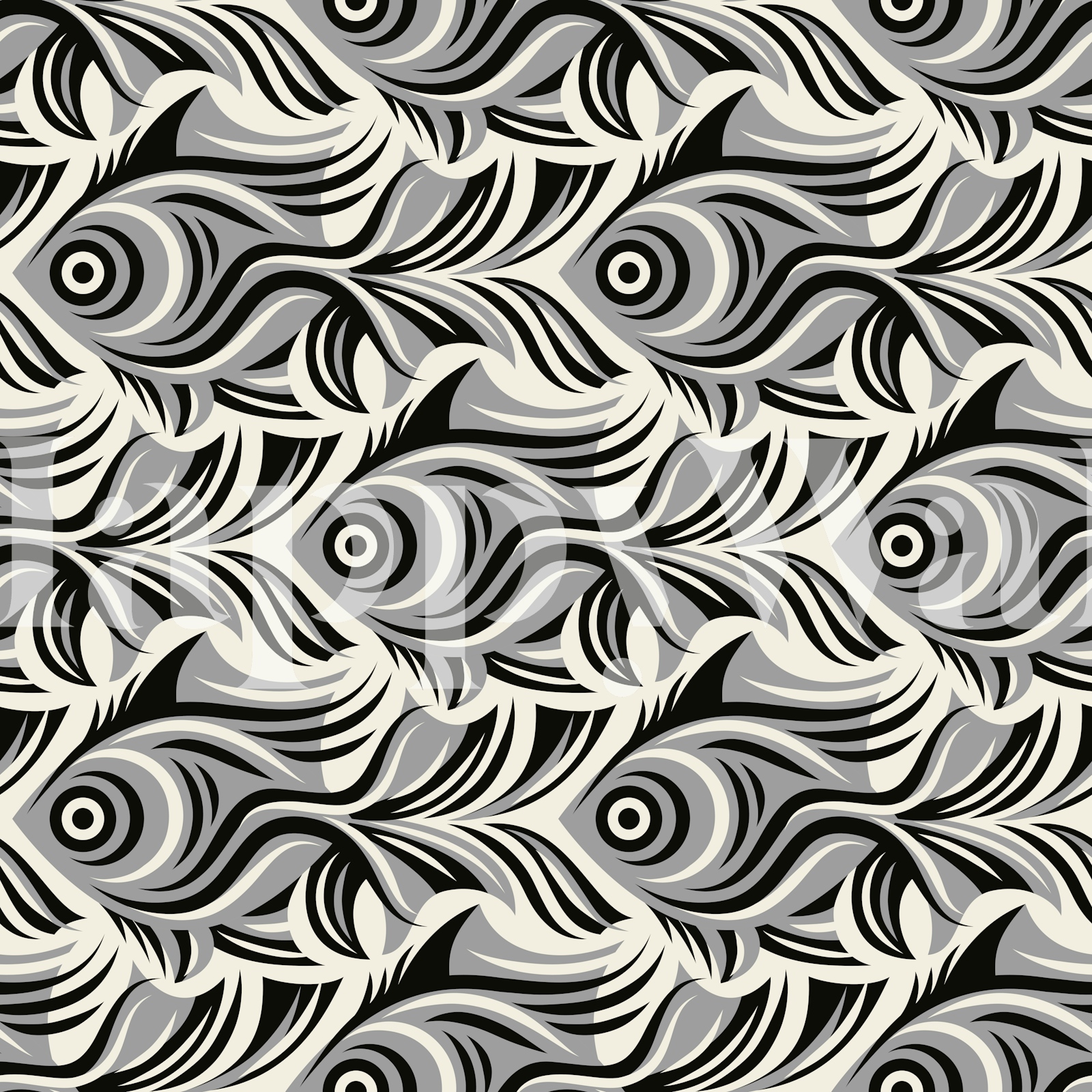 Black and White Fish Pattern Wallpaper