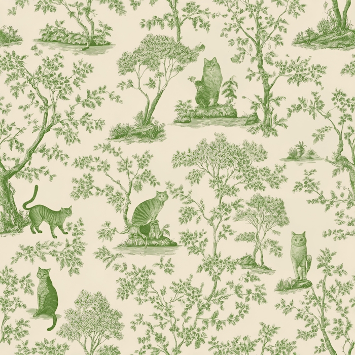 Green Cat Floral Wallpaper for Child's Room