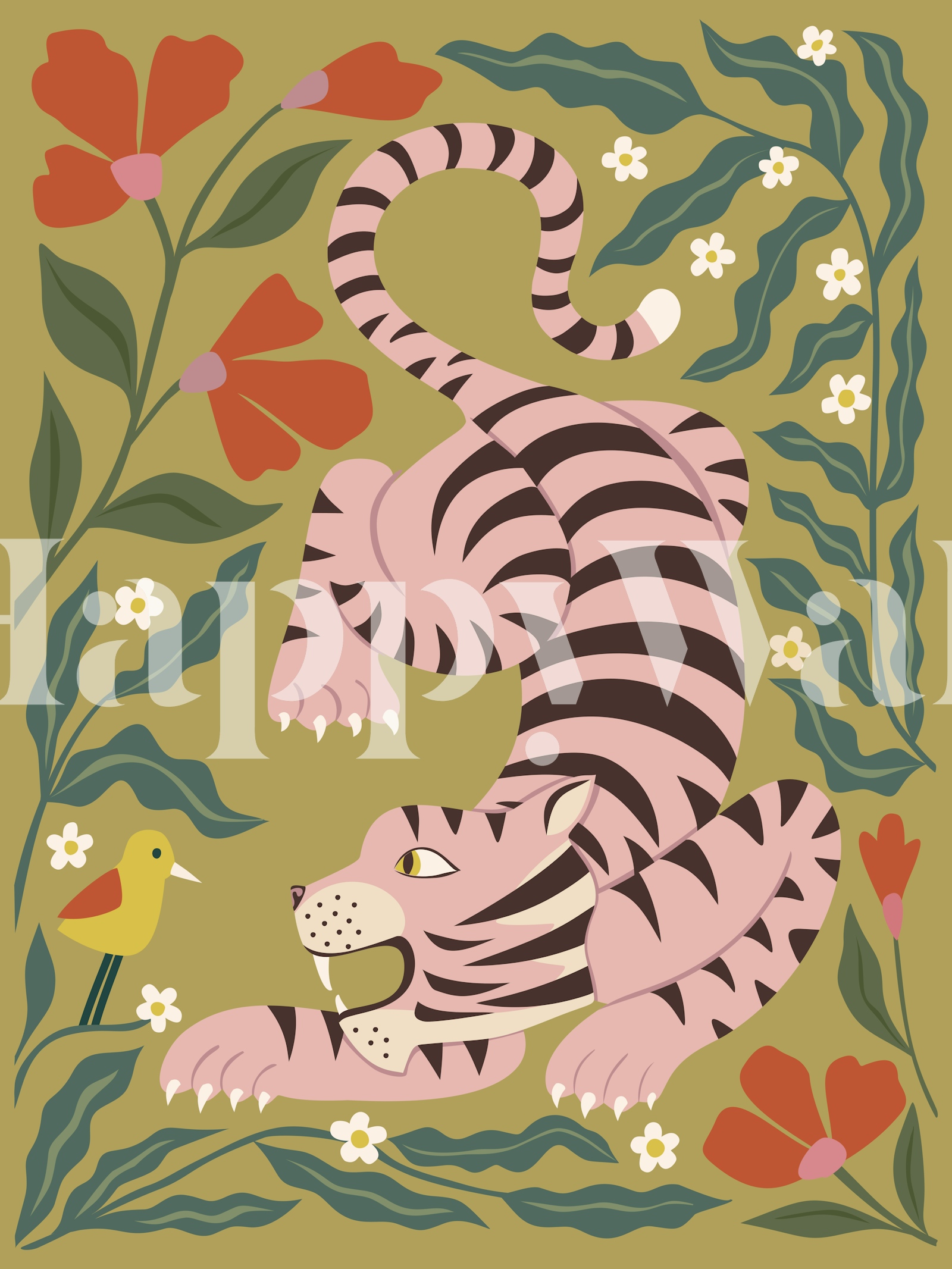 Pink Tiger and Friend Mural - Happywall