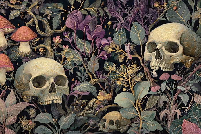 Floral Skull Wallpaper | Dark Botanical Design