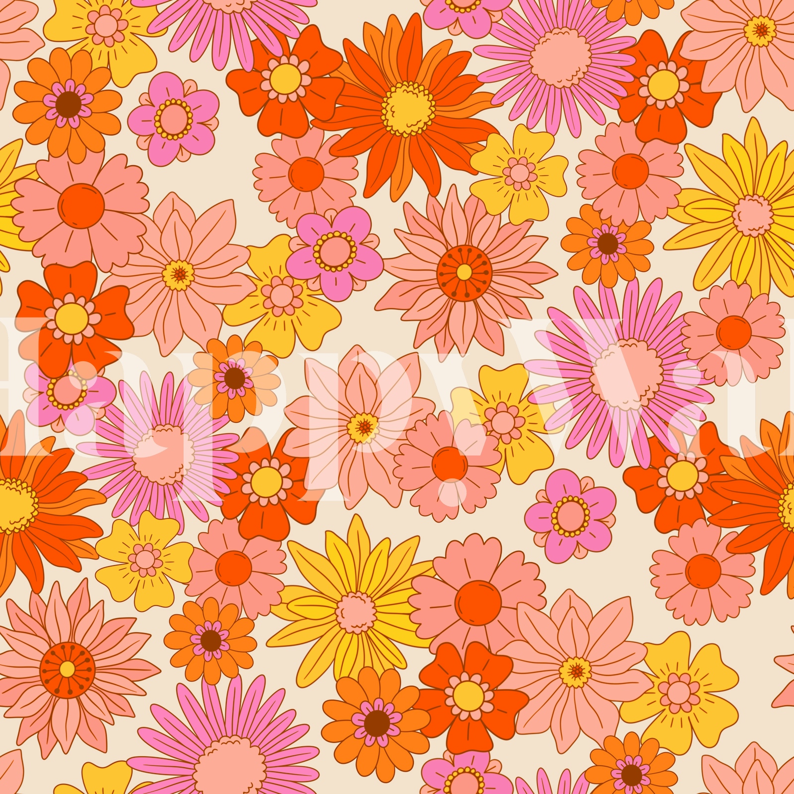Colorful Retro Floral Wallpaper