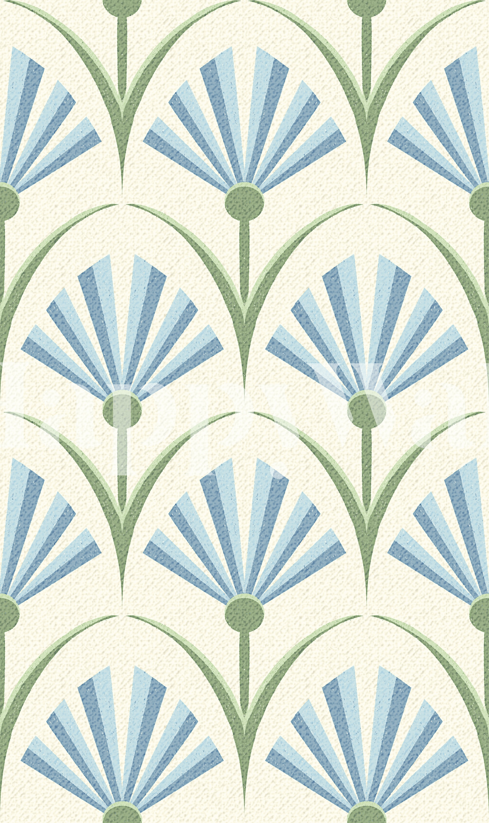 Cottagecore Blue Floral Art Deco Wallpaper