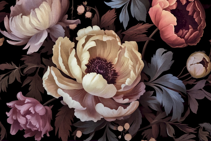 Pastel Floral Baroque Wallpaper for Bedroom