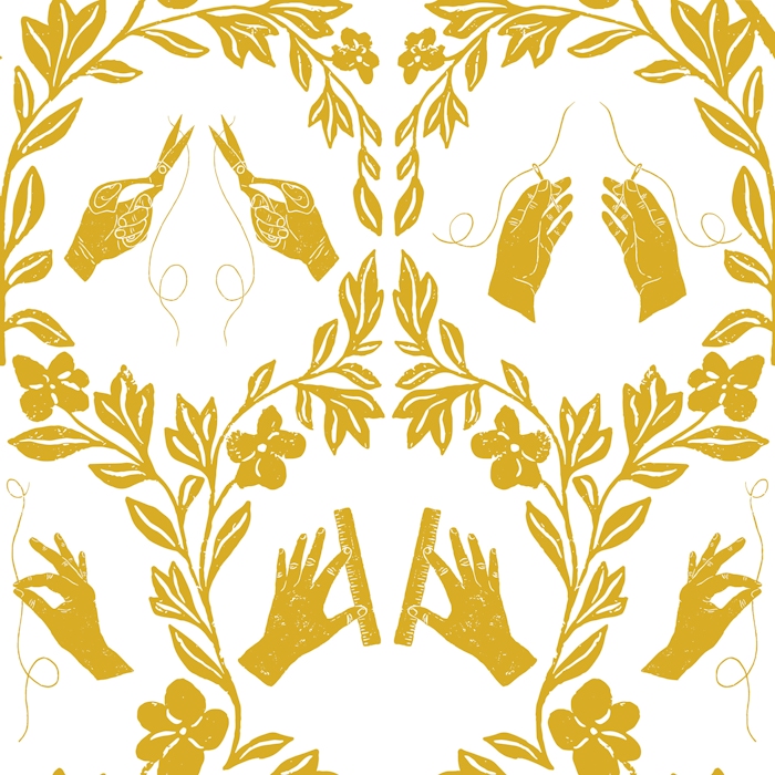 Yellow Floral Sewing Hands Wallpaper
