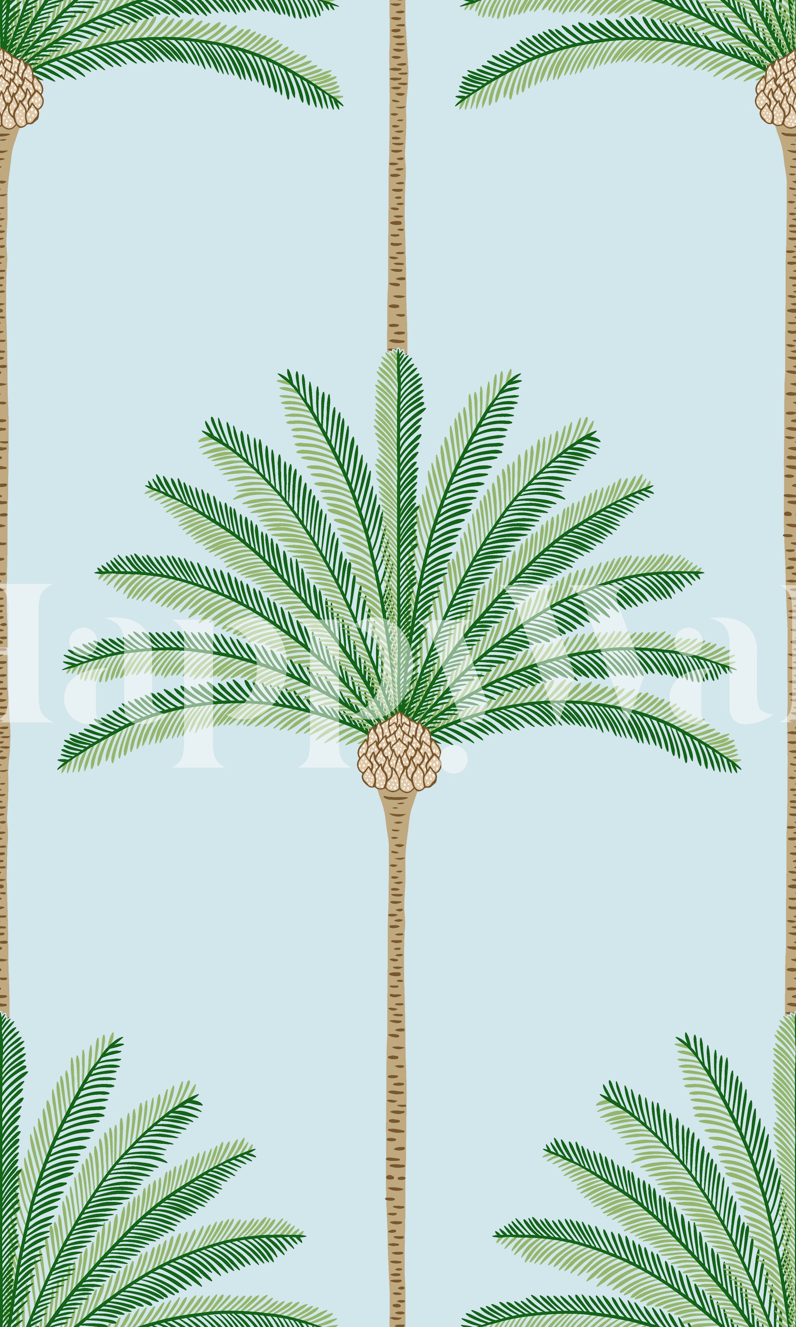 Tropical Palm Stripes Wallpaper on Light Blue