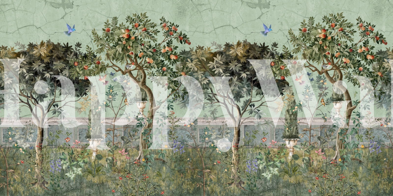 Orange Tree Floral Wallpaper for Living Room