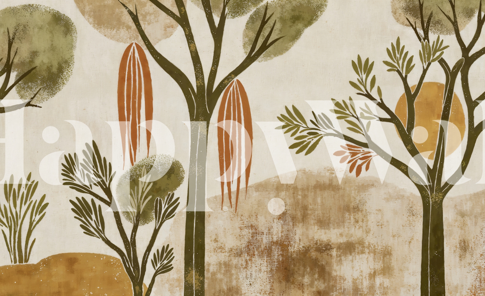 Rustic Green Tree Wallpaper for Living Room