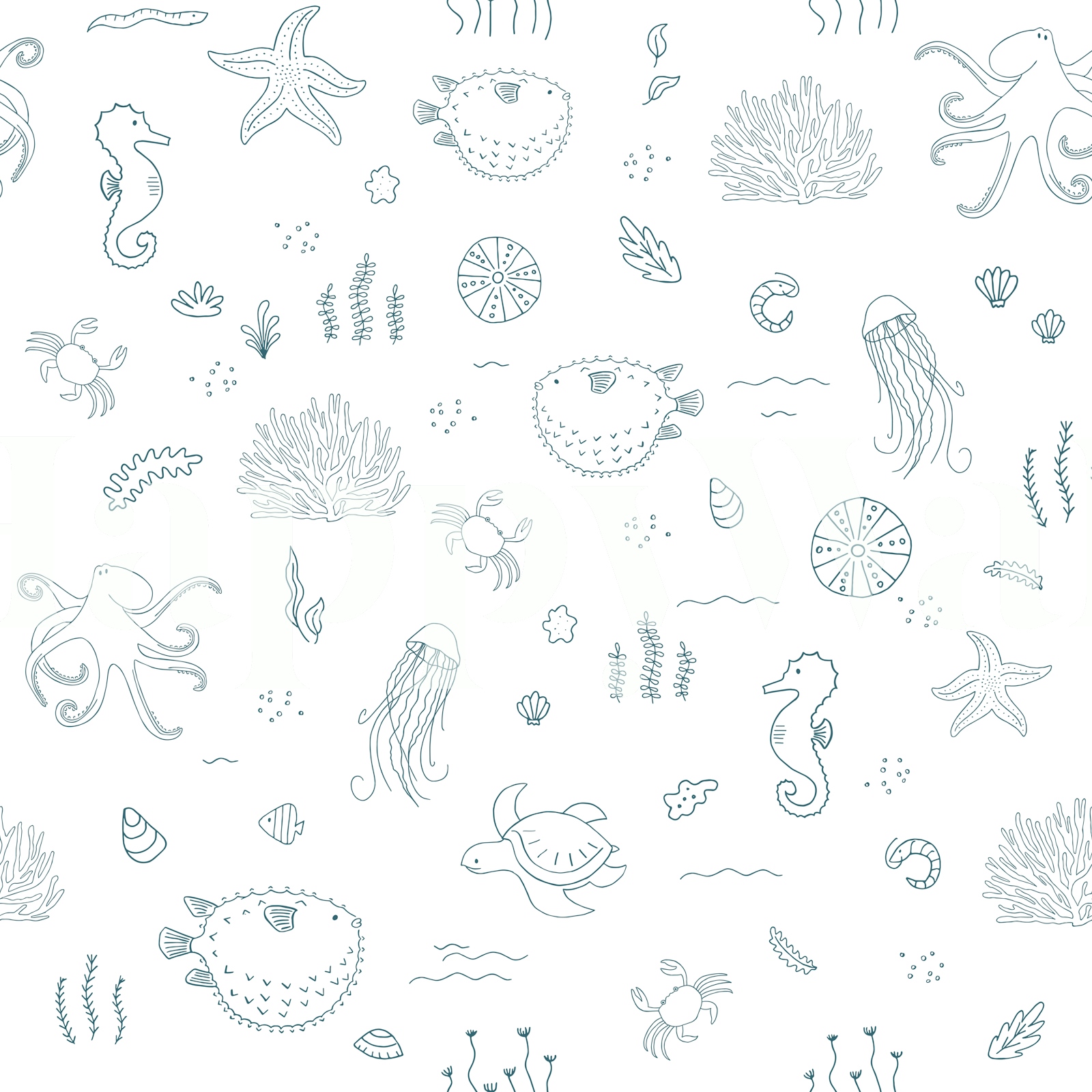 Ocean Life Doodle Wallpaper - happywall.com
