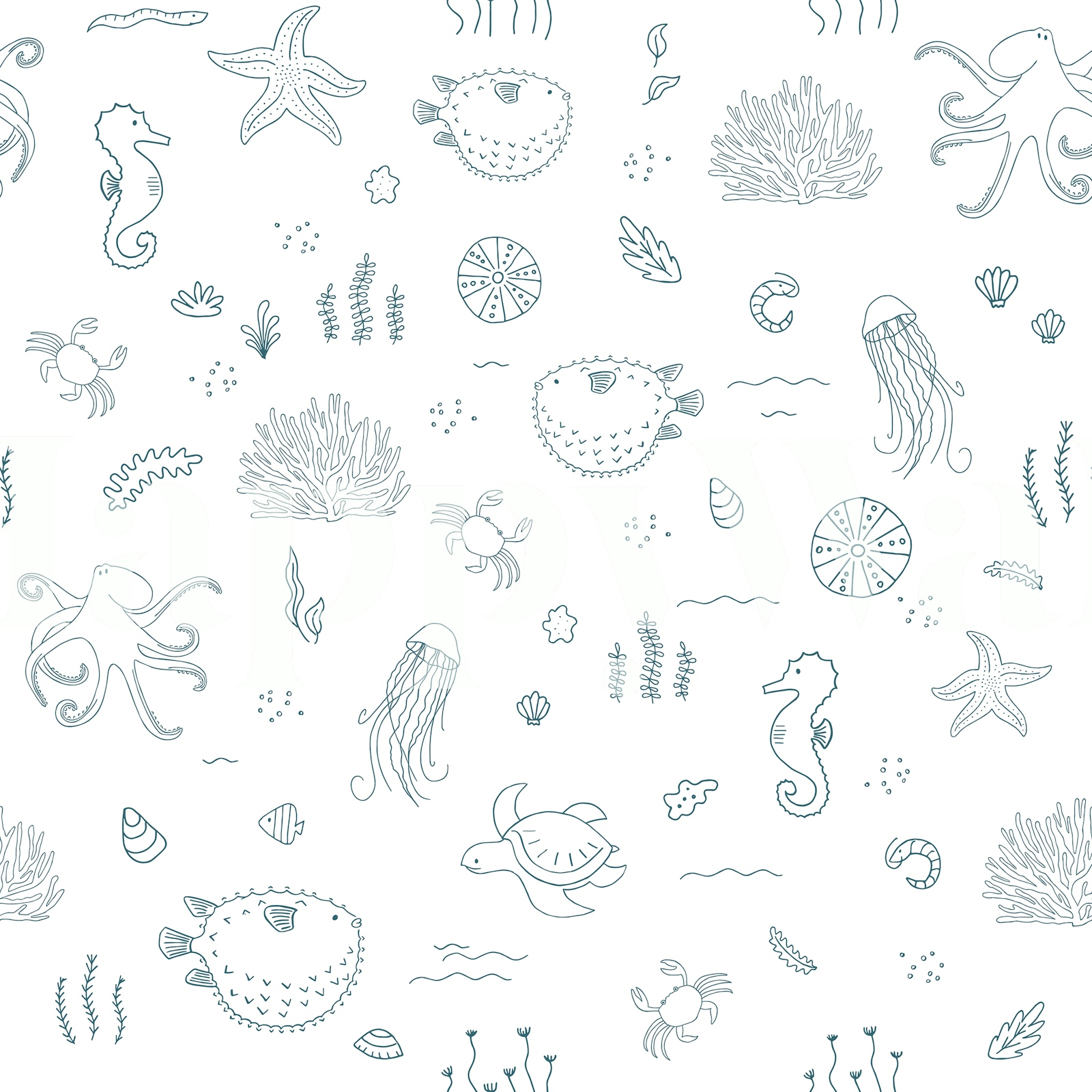 Ocean Life Doodle Wallpaper - happywall.com