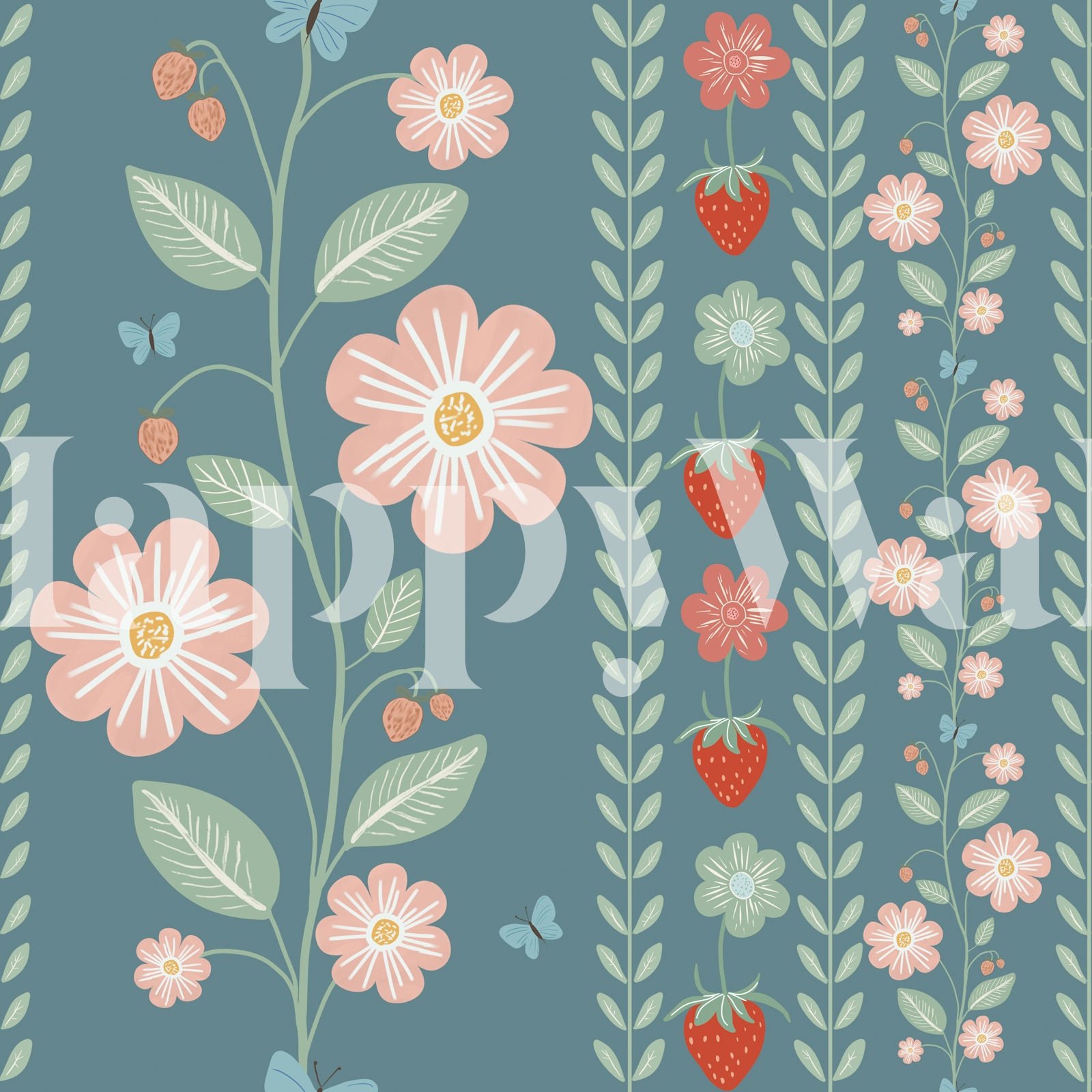 Blossoms and Berries Delight Wallpaper | happywall.com
