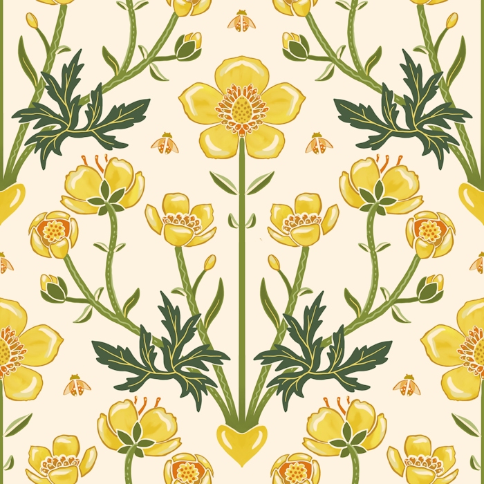 Buttercup garden with bees | happywall.com