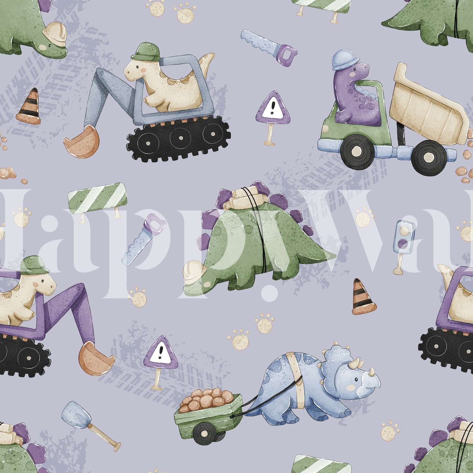 Dino Construction - Purple | Happywall.com
