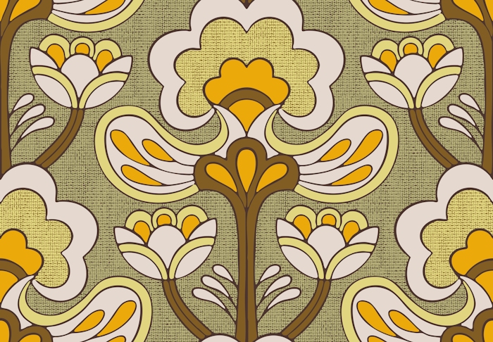 Retro Bloom Rhapsody ochre yellow Wallpaper
