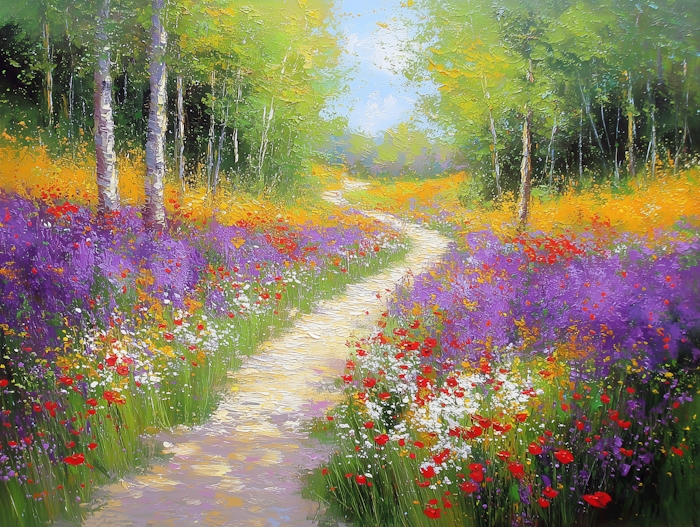 Springtime Meadow Pathway Wallpaper