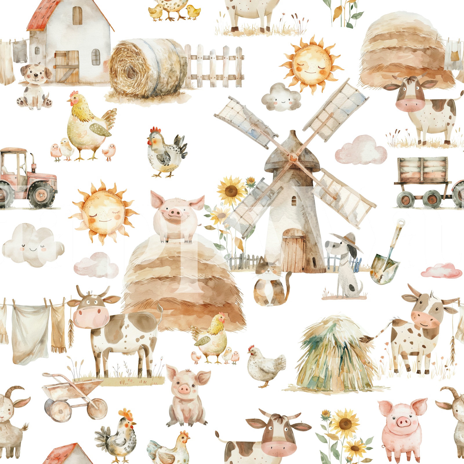 Whimsical Farm Animal Wallpaper for Kids