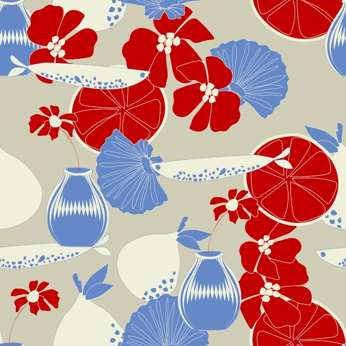 Colorful Floral Fruit Wallpaper for Kitchen