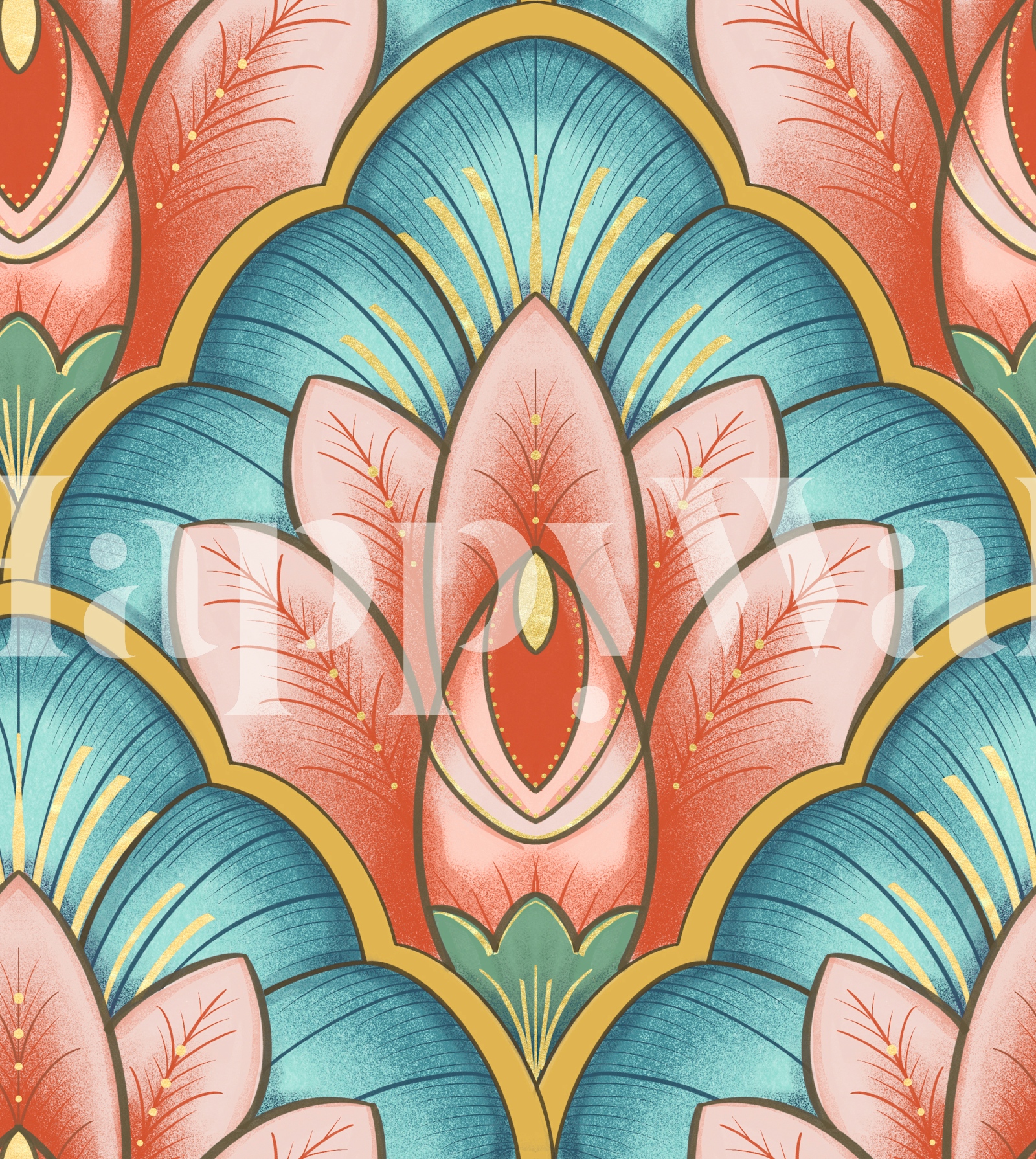 Art Deco Lotus in Pink Wallpaper