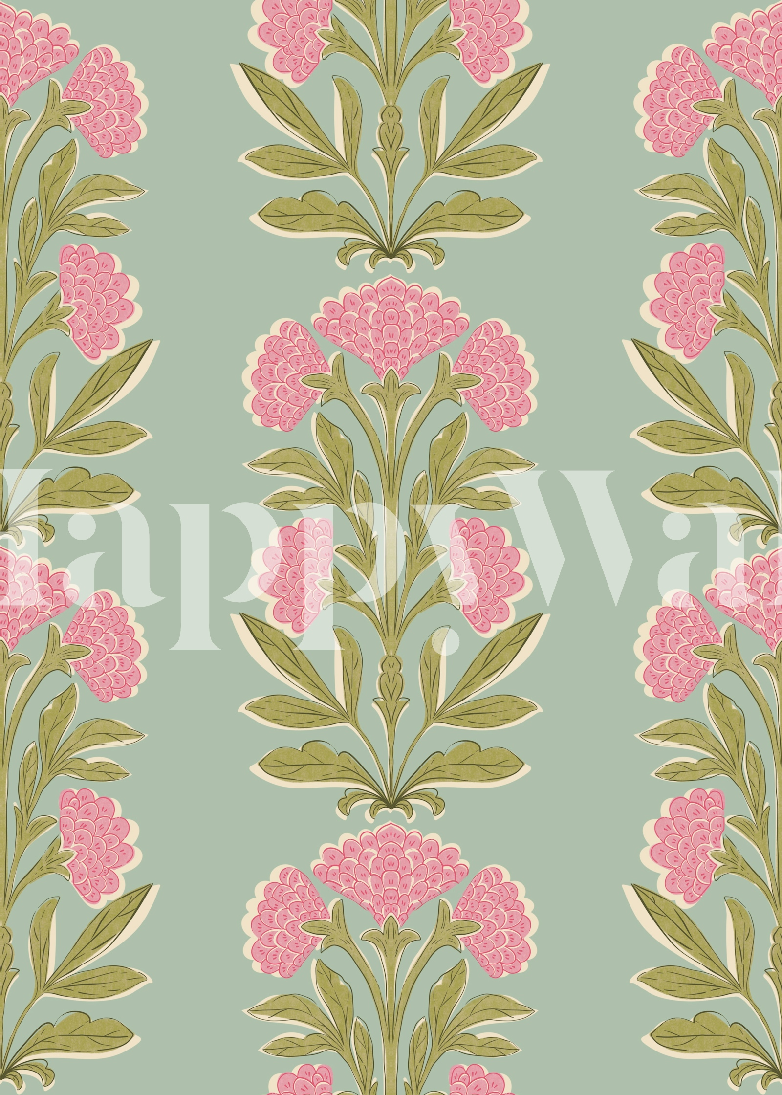 Pink Floral Block Print Wallpaper