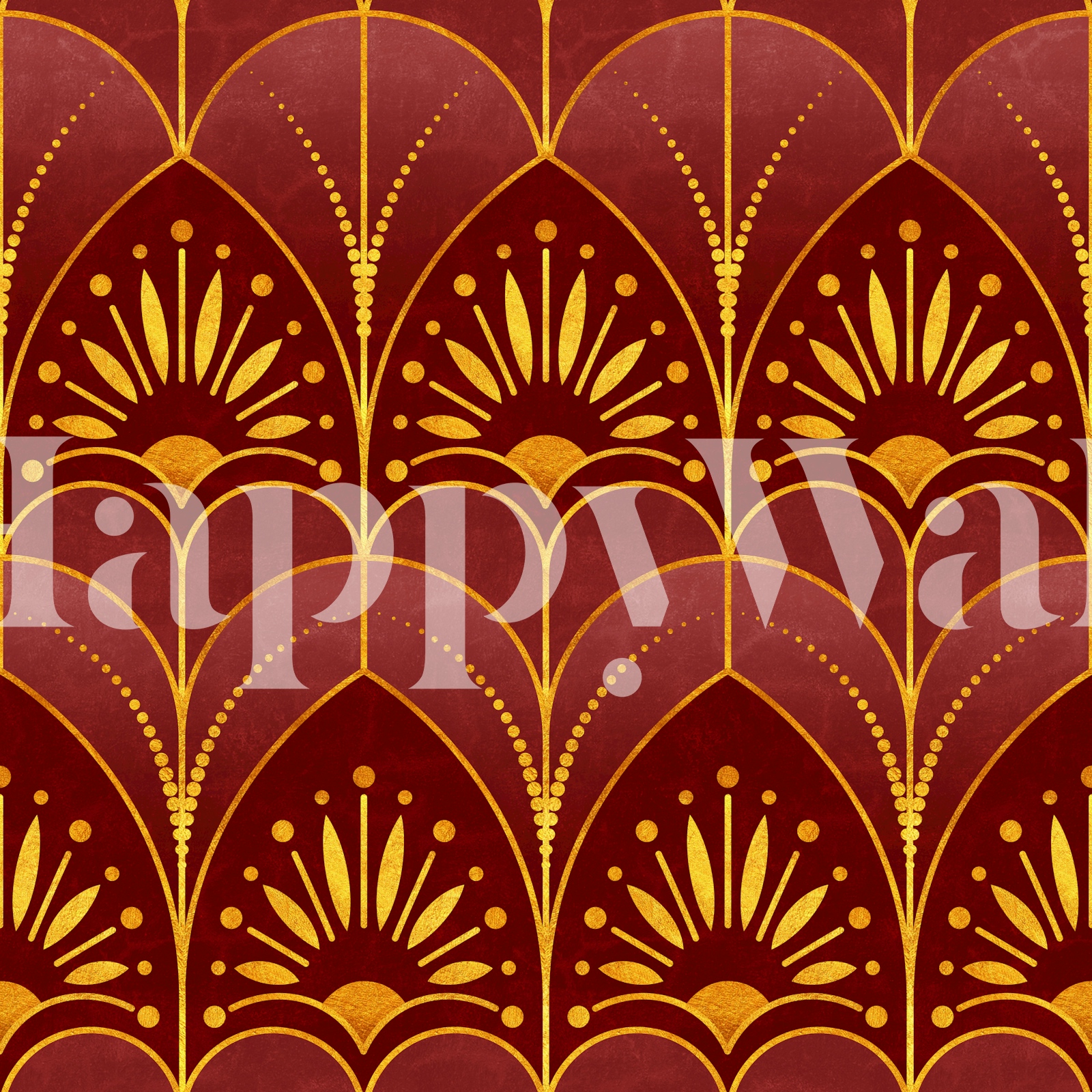 Mimosa Art Deco Maroon and Metal Gold | Happywall.com