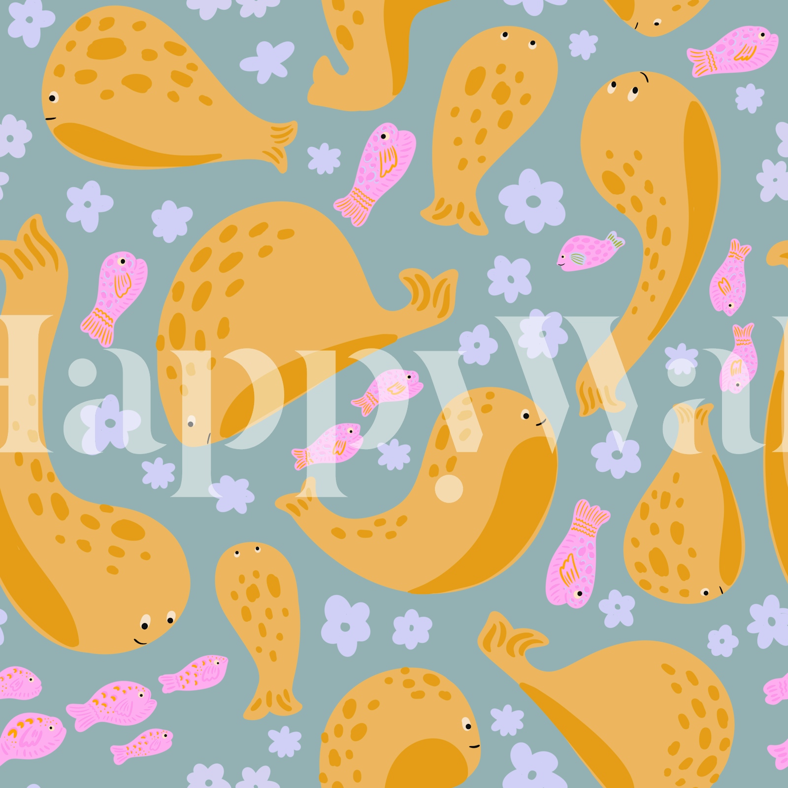 Playful Orange Whale Wallpaper for Kids