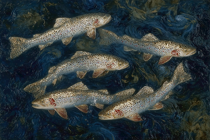Trout Swimming Blue Water Wallpaper