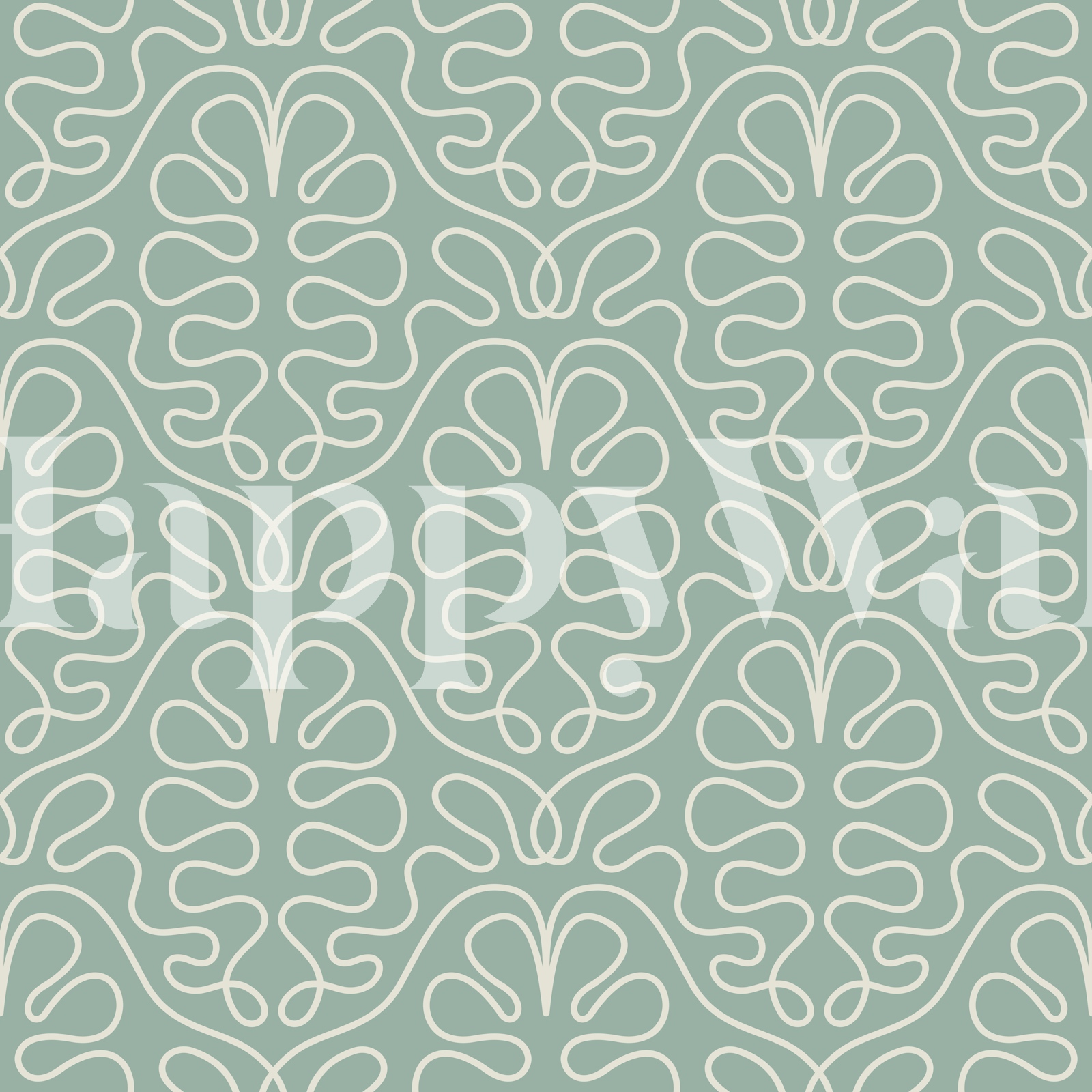 Elegant Linework Oak Leaves Sage | happywall.com