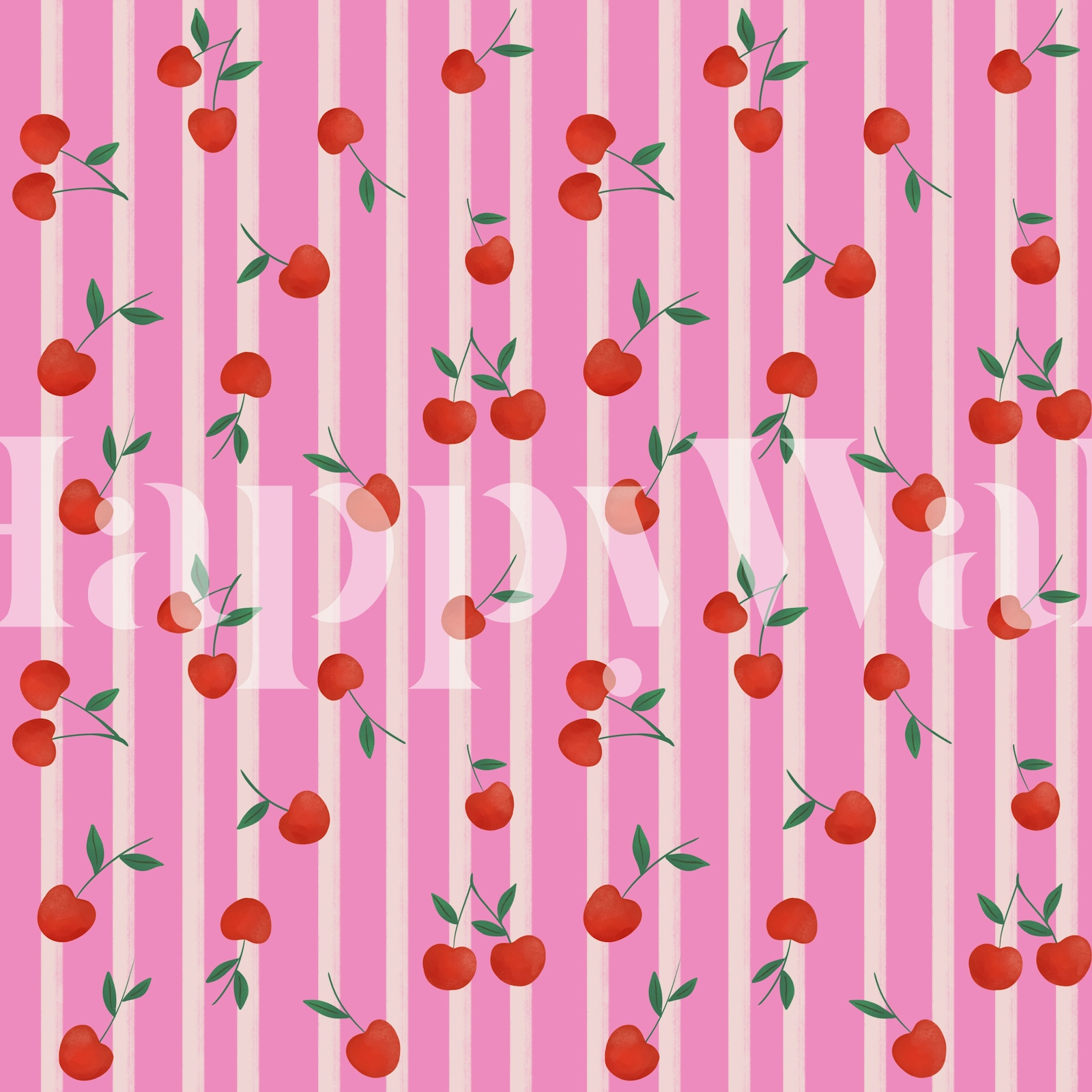 Pink Cherry Stripe Wallpaper for Kids Room