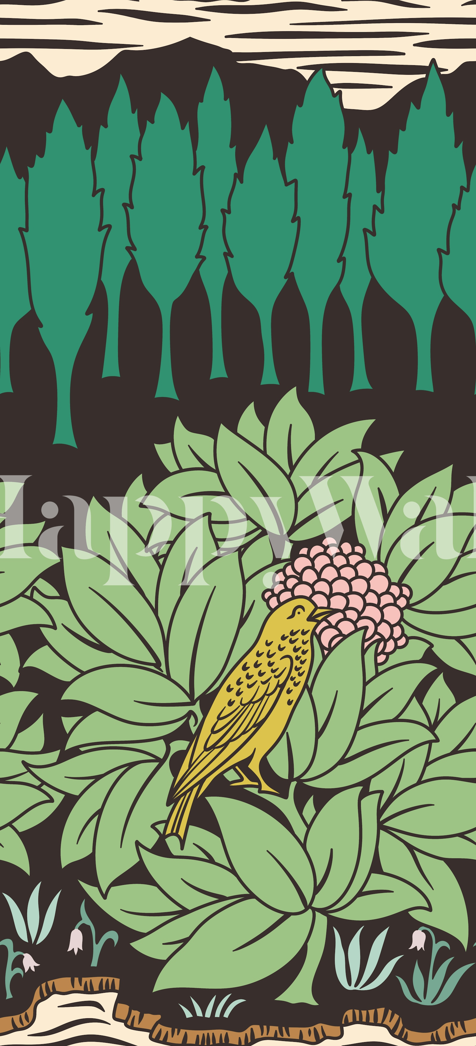 CFA Voysey Floral Bird Green Wallpaper