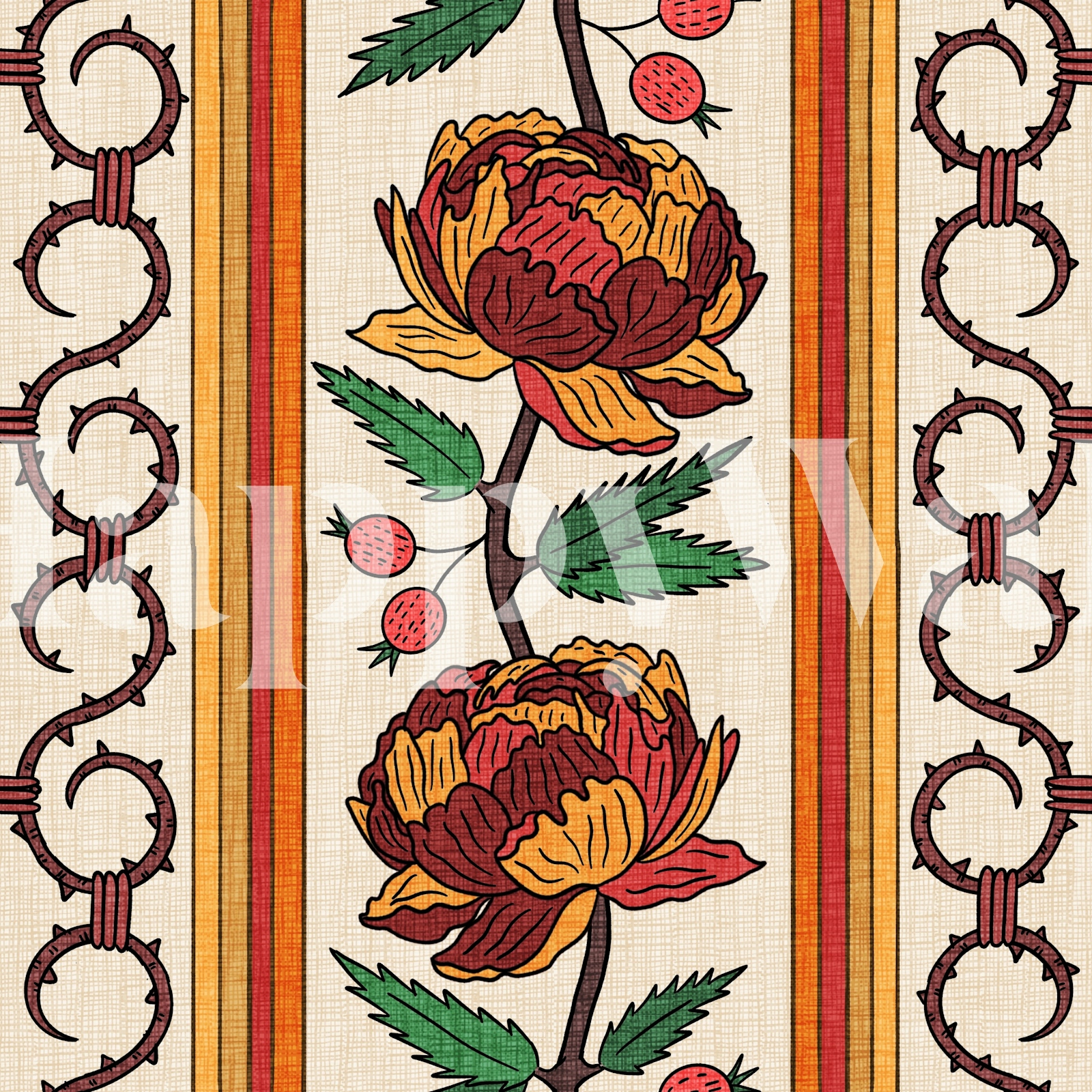 Rozen en doornen streep - Goud en rood