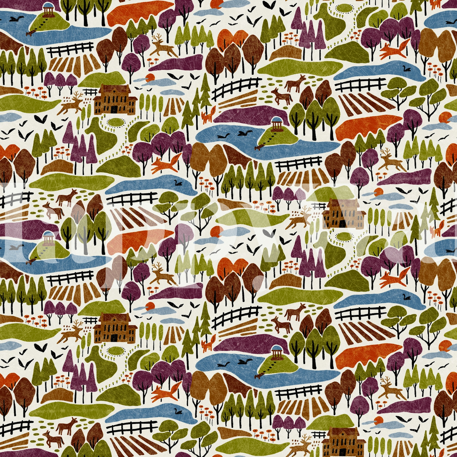 Colorful Country Scene Wallpaper