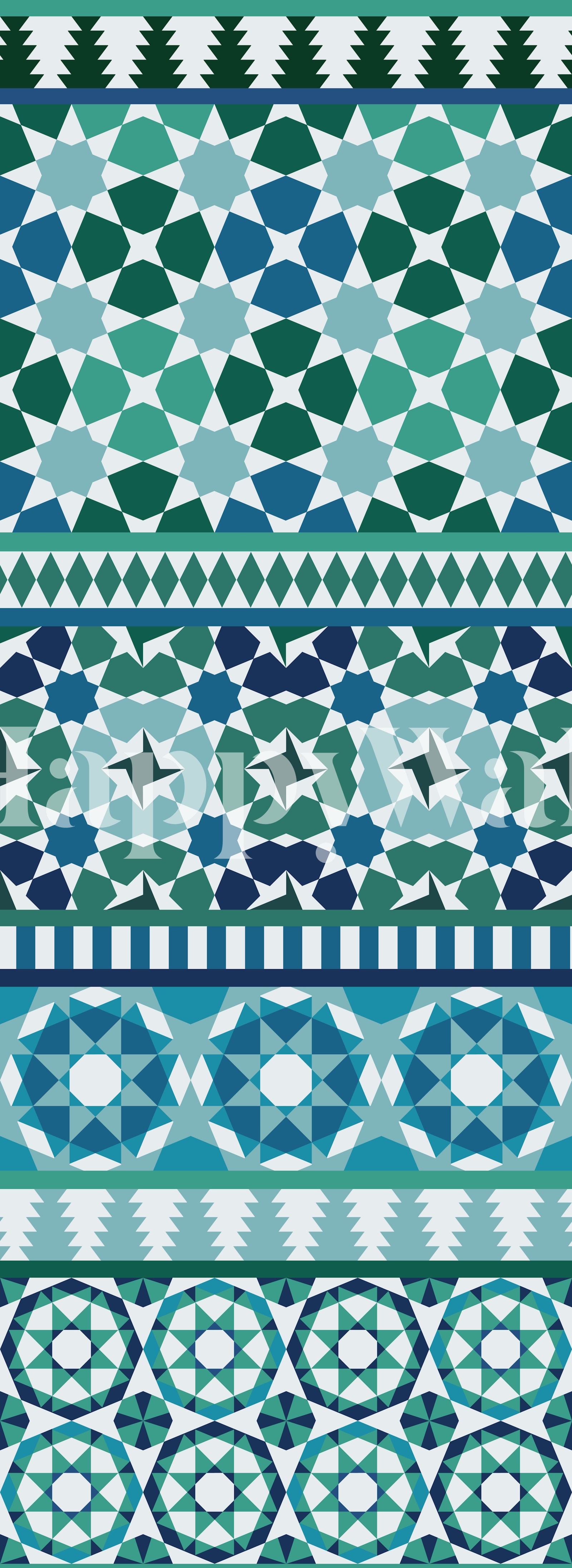 Alhambra Tessellations - blue green medium wallpaper wallpaper | Happywall