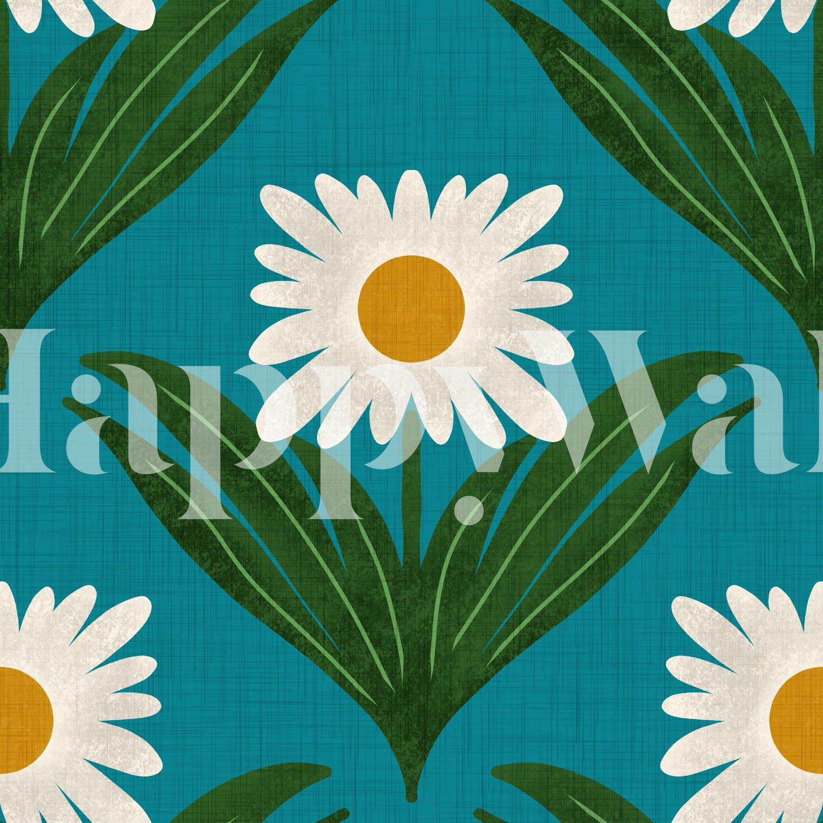 Vintage Daisy Delight Teal - Happywall