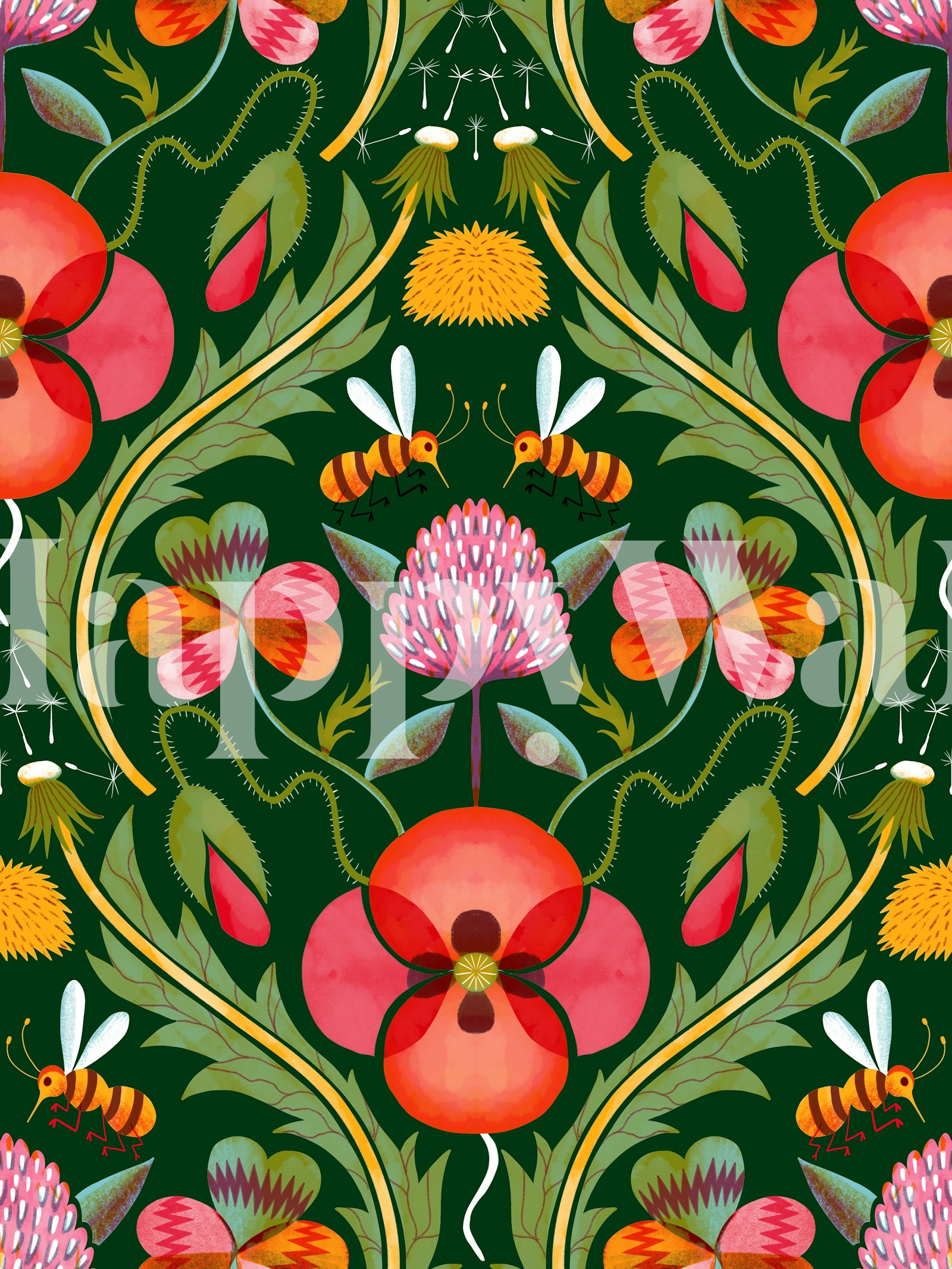Precious weeds and bees wallpaper behang | Happywall