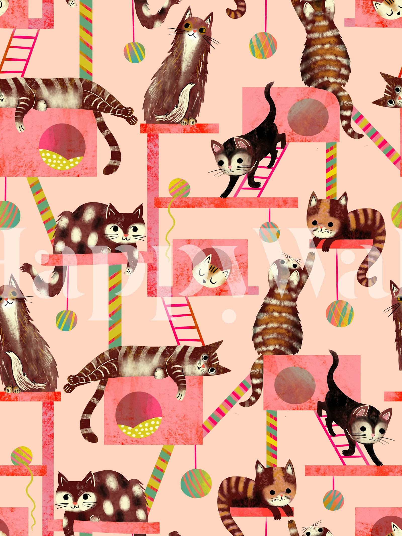 Cute Cat Pattern Wallpaper for Kids Rooms