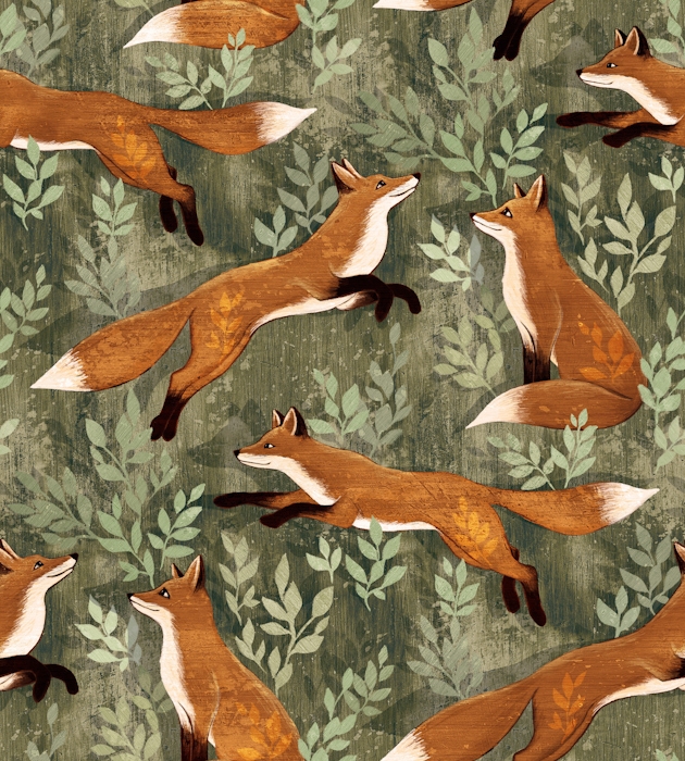 Where the Fox Hides in Forest Green - Wallpaper
