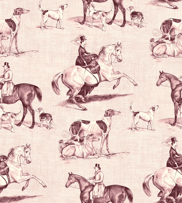 Burgundy Equestrian Toile Wallpaper