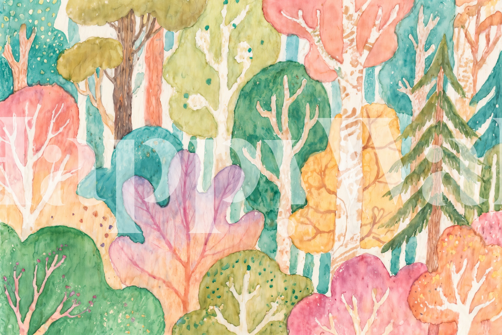 Colorful Woodland Tree Wallpaper