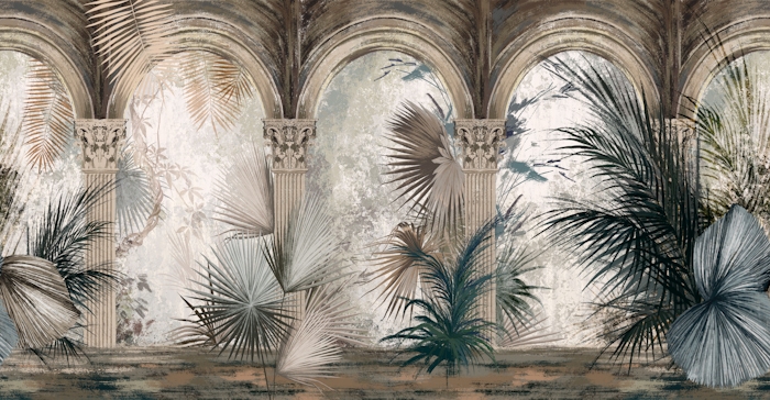 Elegant Palm Columns Wallpaper Design
