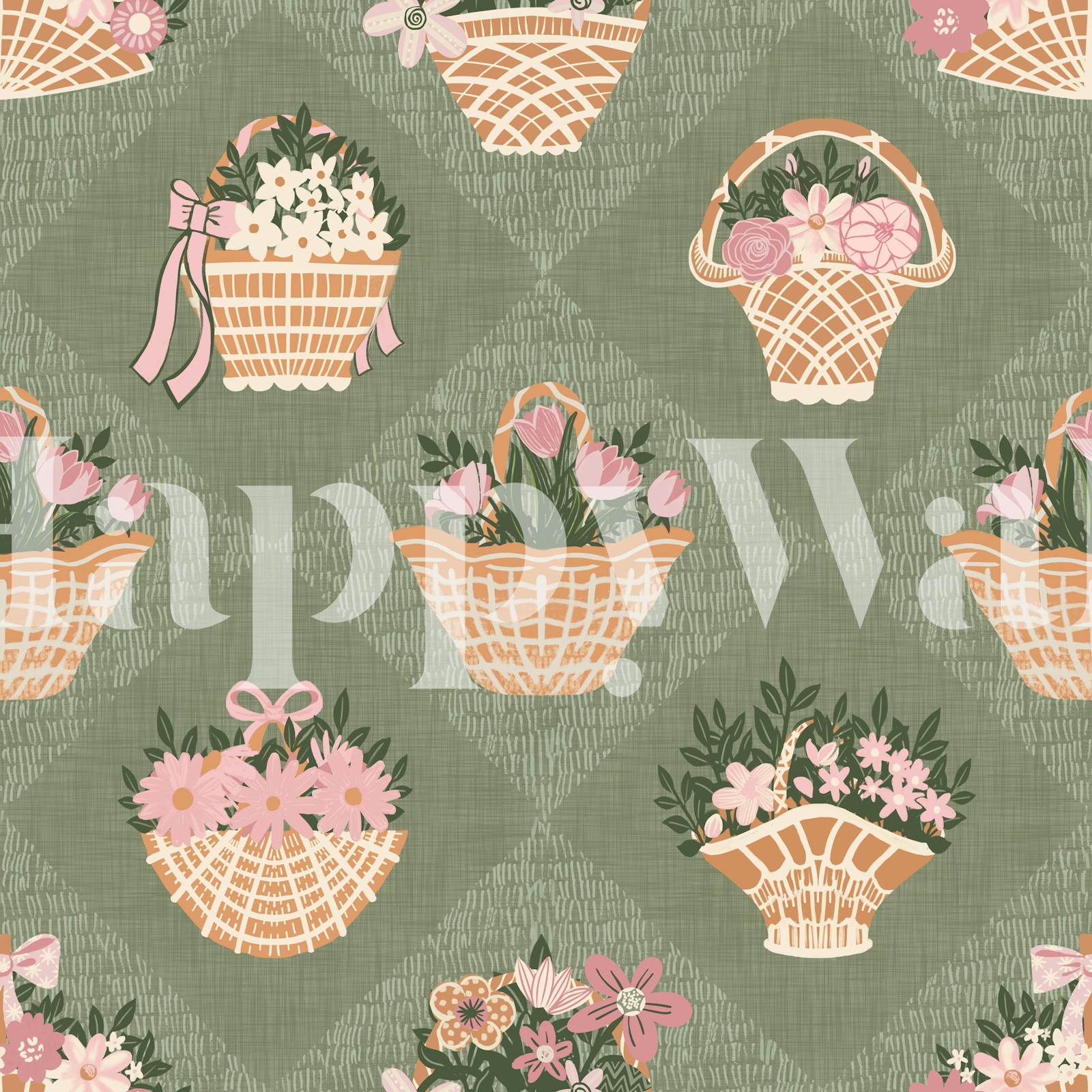 Appliqué Cottagecore Baskets Wallpaper