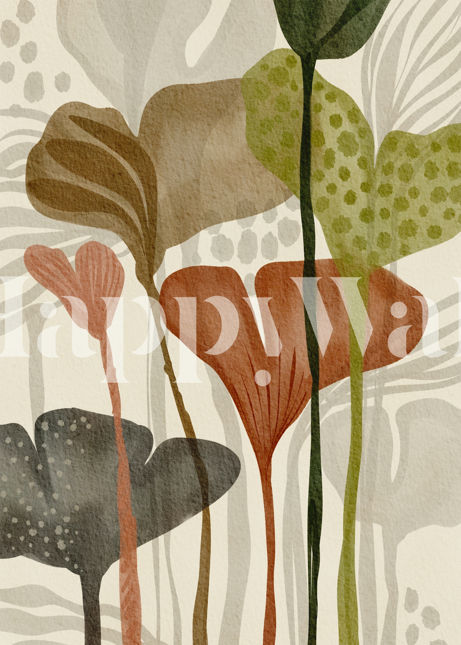 Earthy Botanical Wallpaper with Green and Brown
